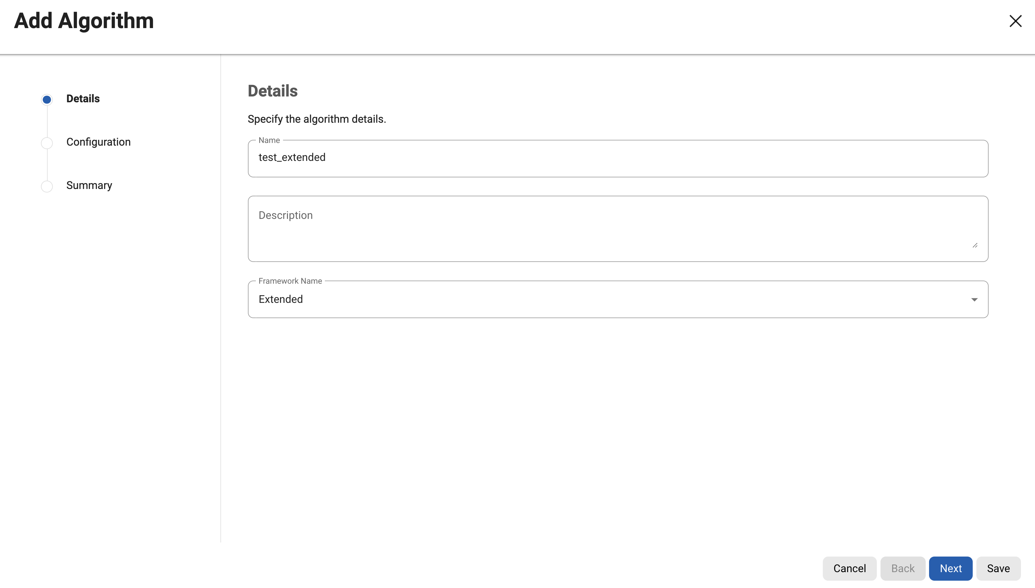 General UI for extended algorithms